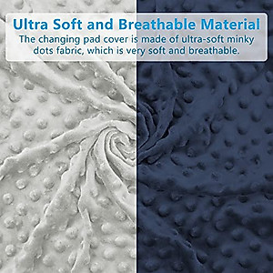 JUSONEY 2 Pack Changing Pad Cover, Minky Changing Pad Covers, Ultra Soft Minky Dots Plush Changing Table Covers, Breathable Changing Table Sheets Changing Pad Covers Suit Dark Blue and Light Gray
