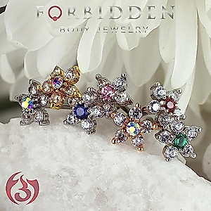 Forbidden Body Jewelry 20g Surgical Steel L Shaped Nose Ring with 6-CZ Crystal Flower, Green/Clear