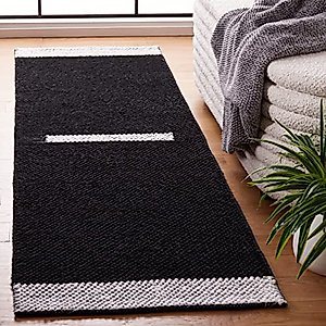 Safavieh Natura Collection 2'3" x 8' Black/Ivory NAT324Z Handmade Flat Weave Modern Contemporary Stripe Wool Runner Rug