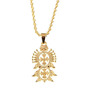 Old Ethiopian Gold Color Cross Pendant Necklaces for Women Men Ethiopian Eritrea