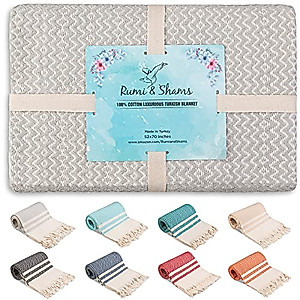 Rumi&Shams Cotton Throw Blankets | Turkish Blanket (52x70 Inches - 8 Colors) | 100% Turkish Cotton Sofa Throw | Striped Chevron Pattern | Summer Throw Blanket | Gray Throw Blanket for Couch