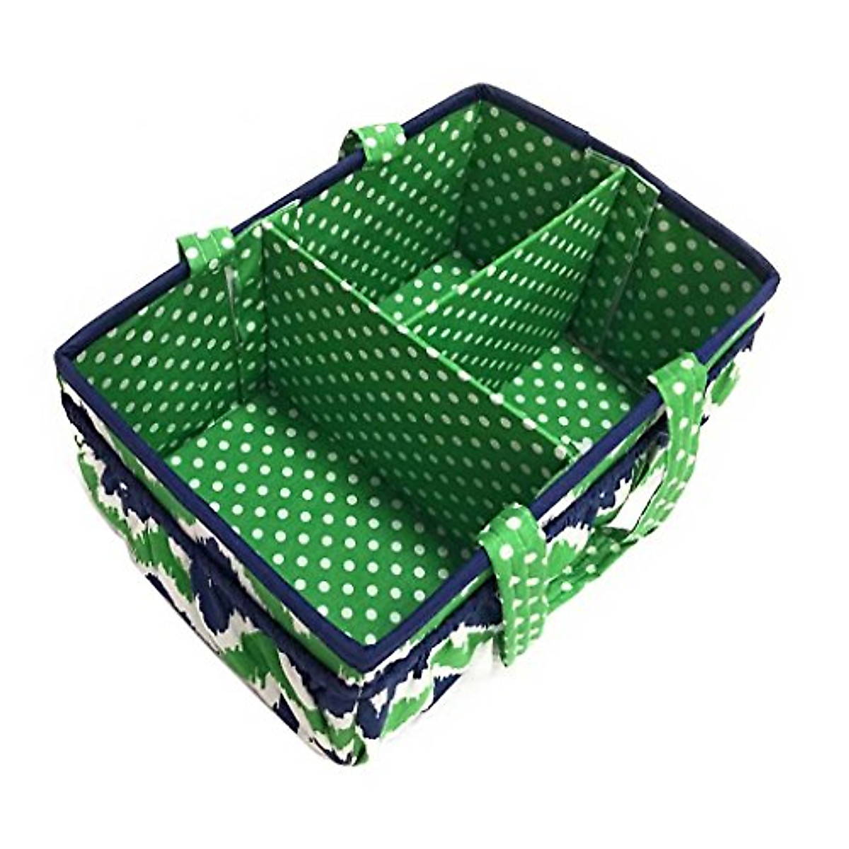 Bacati Mix and Match Nursery Fabric Storage Caddy with Handles, Navy/Green