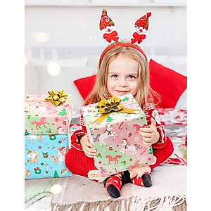 WERNNSAI Christmas Wrapping Paper - 3 Rolls 17” x 120” Christmas Unicorn Wrapping Paper Rolls Christmas Gift Wrap Paper Girls Birthday Wrapping Paper Holiday Wrapping Paper Unicorn Gift Wrap Paper