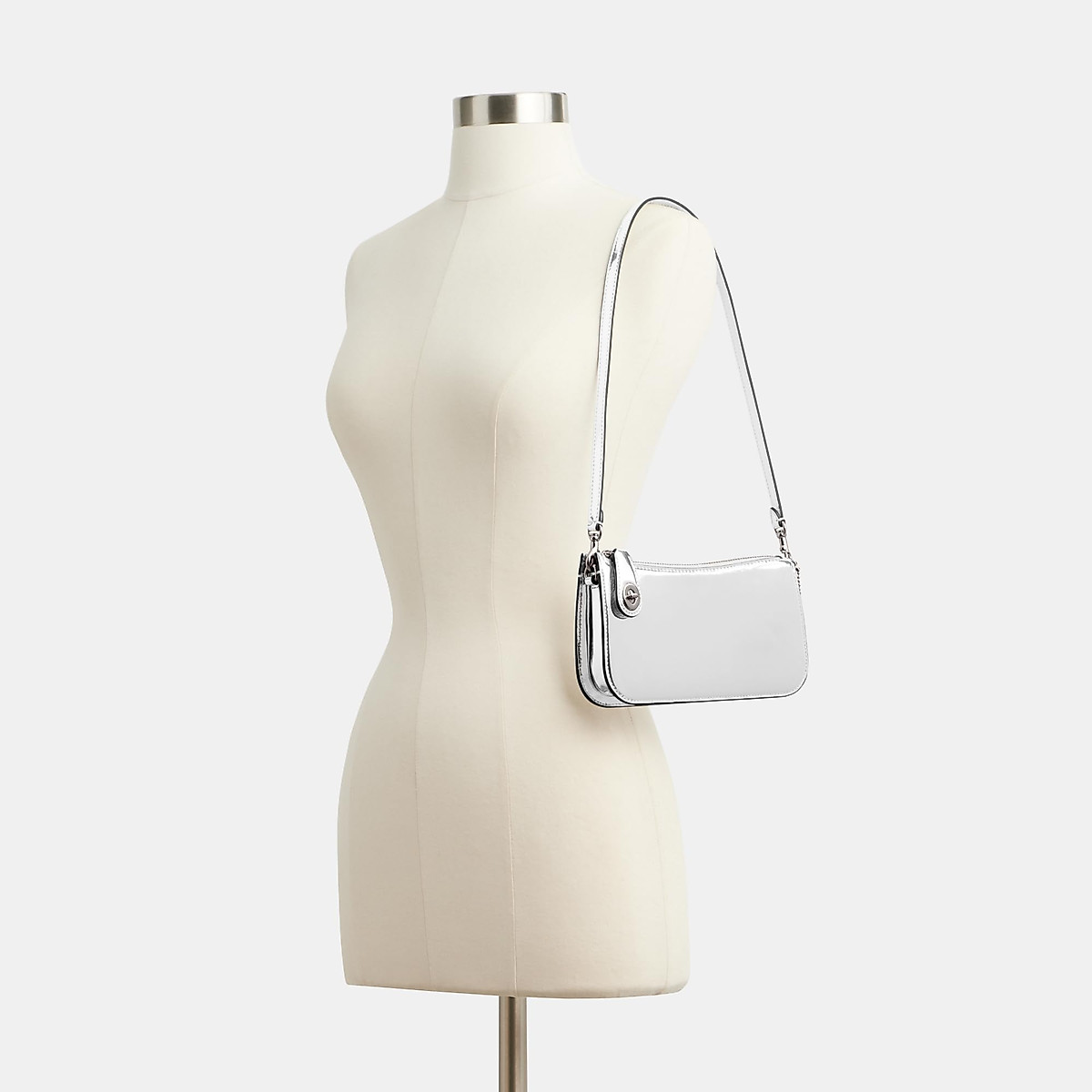 Coach Mirror Metallic Pochette, Silver