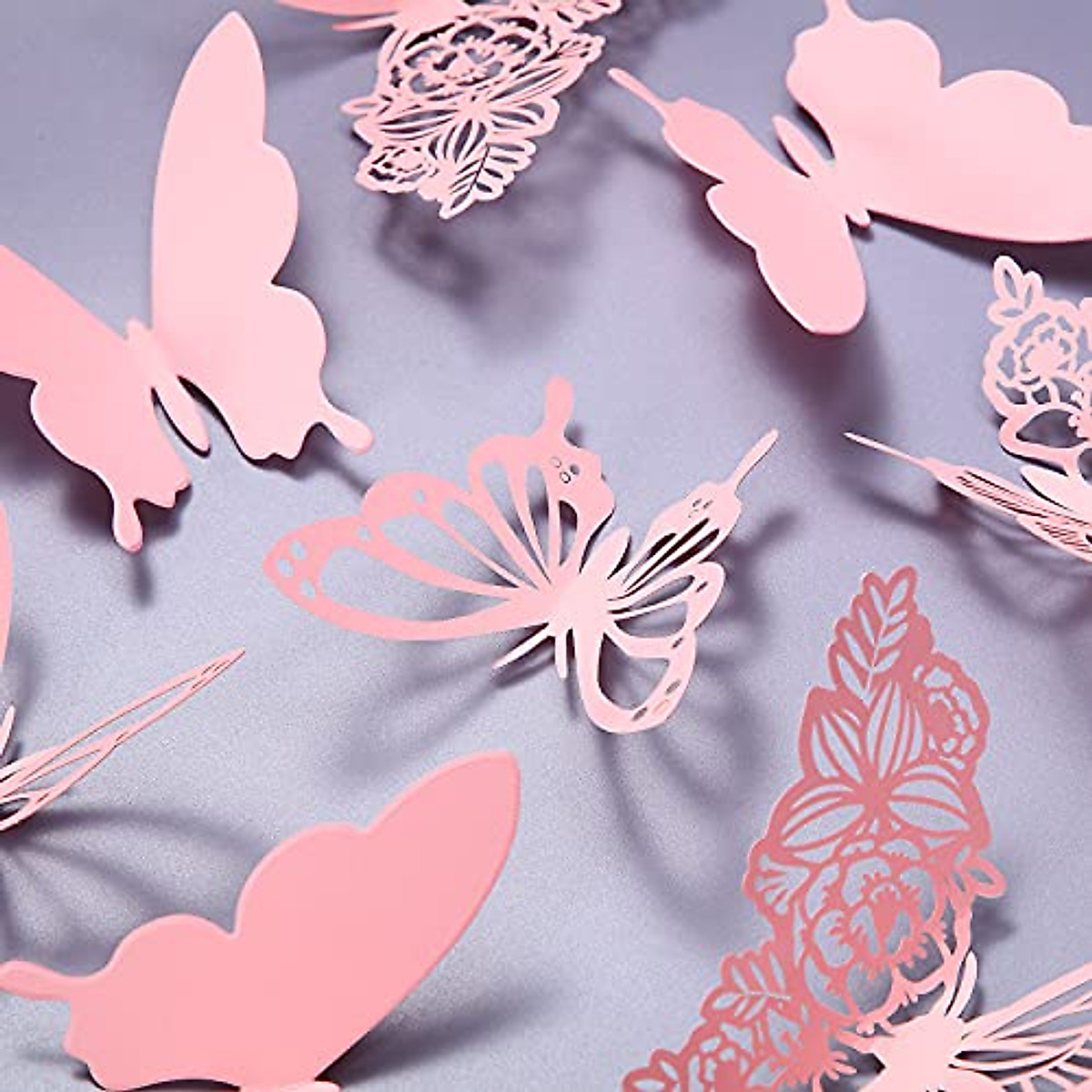 120 Pcs 3D Butterfly Wall Decor Mural Stickers Decals 3 Styles Butterfly Wall Decoration Decals for Baby Room Home Wedding Party DIY Decor(Pink)