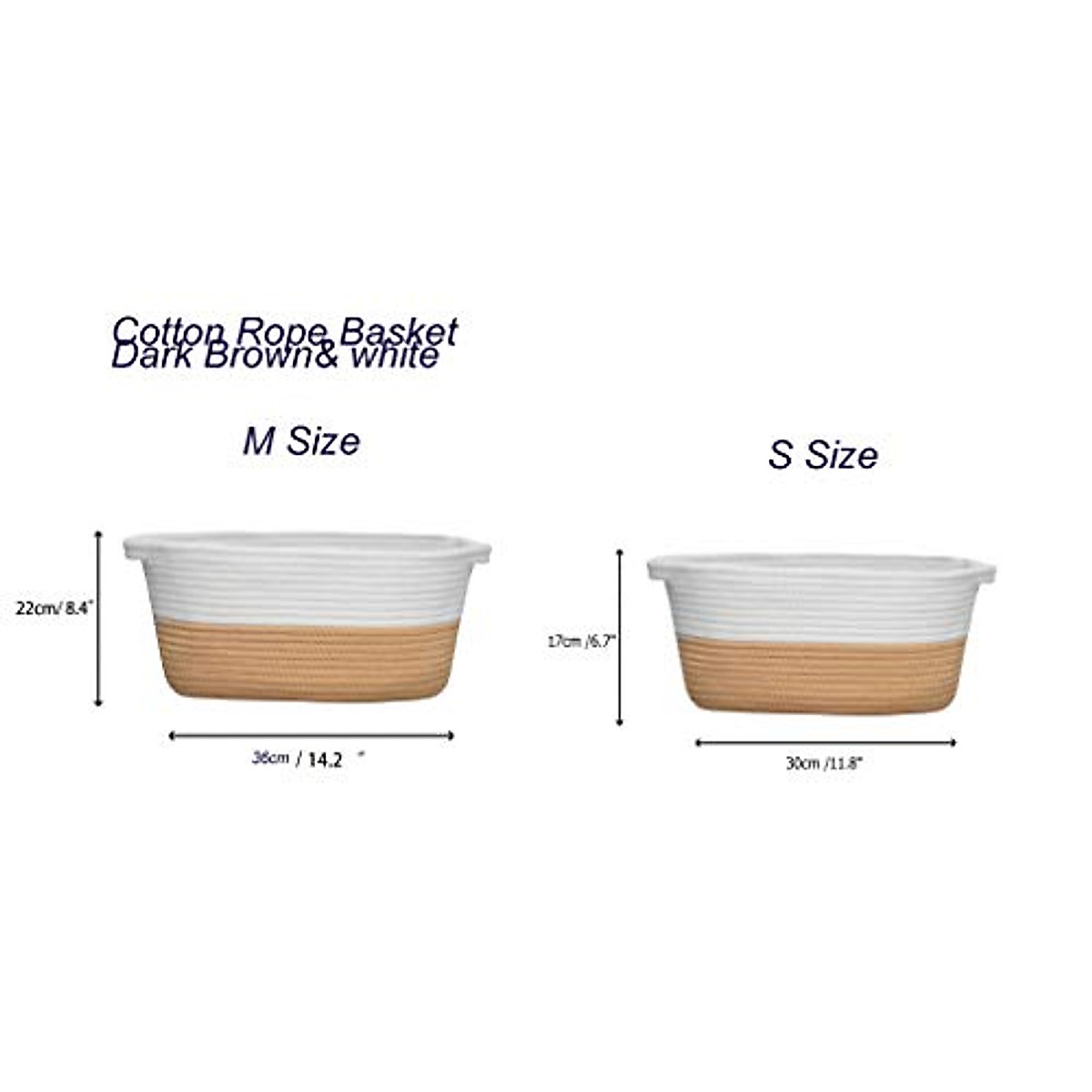 YUKIMOCOO Dog Toy Basket White Brown Cotton Rope Basket Shallow Cute Pet Toy Storage Bin Home Storage Woven Basket for Living Room Clothes Towel Blanket Item Storage Basket