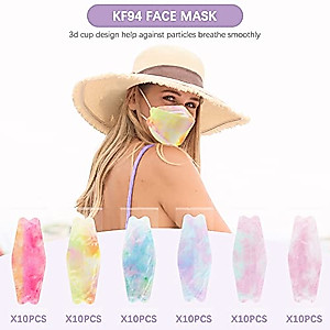 KF94 Mask 60 PCS Individually Wrapped Face Mask 4 Ply Protection 3D Fish Type KF94 Masks for Adults (Tie dye)