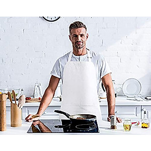 Utopia Kitchen Adjustable Bib Apron (10-Pack) Water Oil Resistant Chef Cooking Kitchen Mens Womens Waitress Server Work Aprons with Pockets (White)