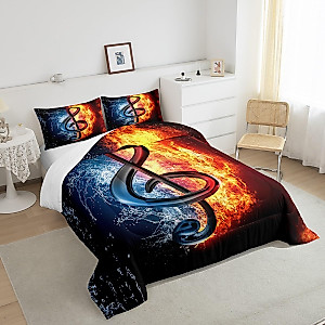 Feelyou Music Themed Comforter Set Water Flame Music Note Print Bedding Set King Size Luxury Musical Comforter for Kids Boys Girls Men Women Decor Hipster Duvet Set Boys