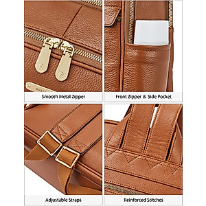 BOSTANTEN Genuine Leather 15.6 inch Laptop Backpack Purse for Women College Casual Backpack Travel Bag Daypack Brown