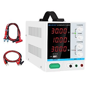 DC Power Supply Variable 30V 10A, 4-Digital LED Display, Precision Adjustable Switching Regulated Multifunctional Power Supply Digital with USB Interface, Disply with Output Power Lab Grade