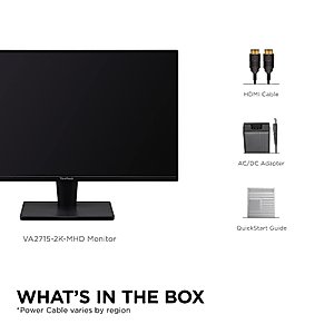 ViewSonic VA2715-2K-MHD 27 Inch 1440p LED Monitor with Adaptive Sync, Ultra-Thin Bezels, HDMI and DisplayPort Inputs for Home and Office, Black