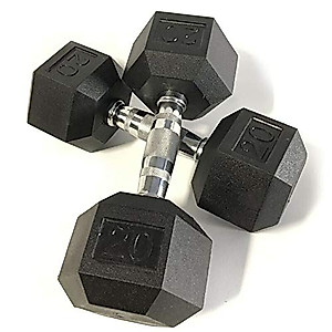 CAP Barbell Hex Rubber Dumbbell with Metal Handles, Heavy Dumbbells Choose Weight (5lb, 8lb, 10lb, 12lb, 15lb, 20 Lb, 25lb, 30lb, 35lb, 40lb, 45lb, 50lb, 55lb, 105lb, 110lb, 115lb) (20lb x 2)