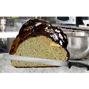 Bleteleh Extra-Long 15-Inch Blade Slicing Knife Serrated Edge, Black Handle