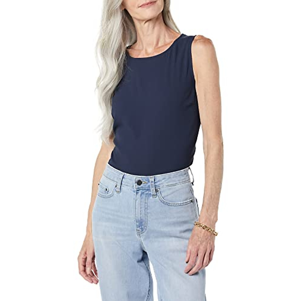 Amazon Essentials Women's Regular-Fit Sleeveless Layering Tank Top Crew Neck, Navy, Large