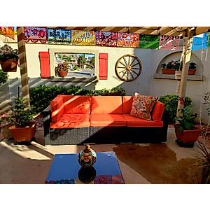 FLYMEI Patio Cushion Covers 24x22x4 Waterproof Outdoor Cushion Cover Replacement 4Packs Outdoor Seat Cushion Slipcover for Outdoor Rattan Chair Sofa, Orange, Halloween Decor