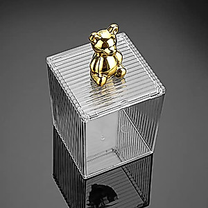 Hipiwe Bear Q-tip Holder Clear Acrylic Bathroom Canisters Jar Cotton Swab Organizer Plastic Apothecary Jar Bathroom Storage Dispenser for Cotton Swab Cotton Ball, Cotton Rounds Pads, Floss