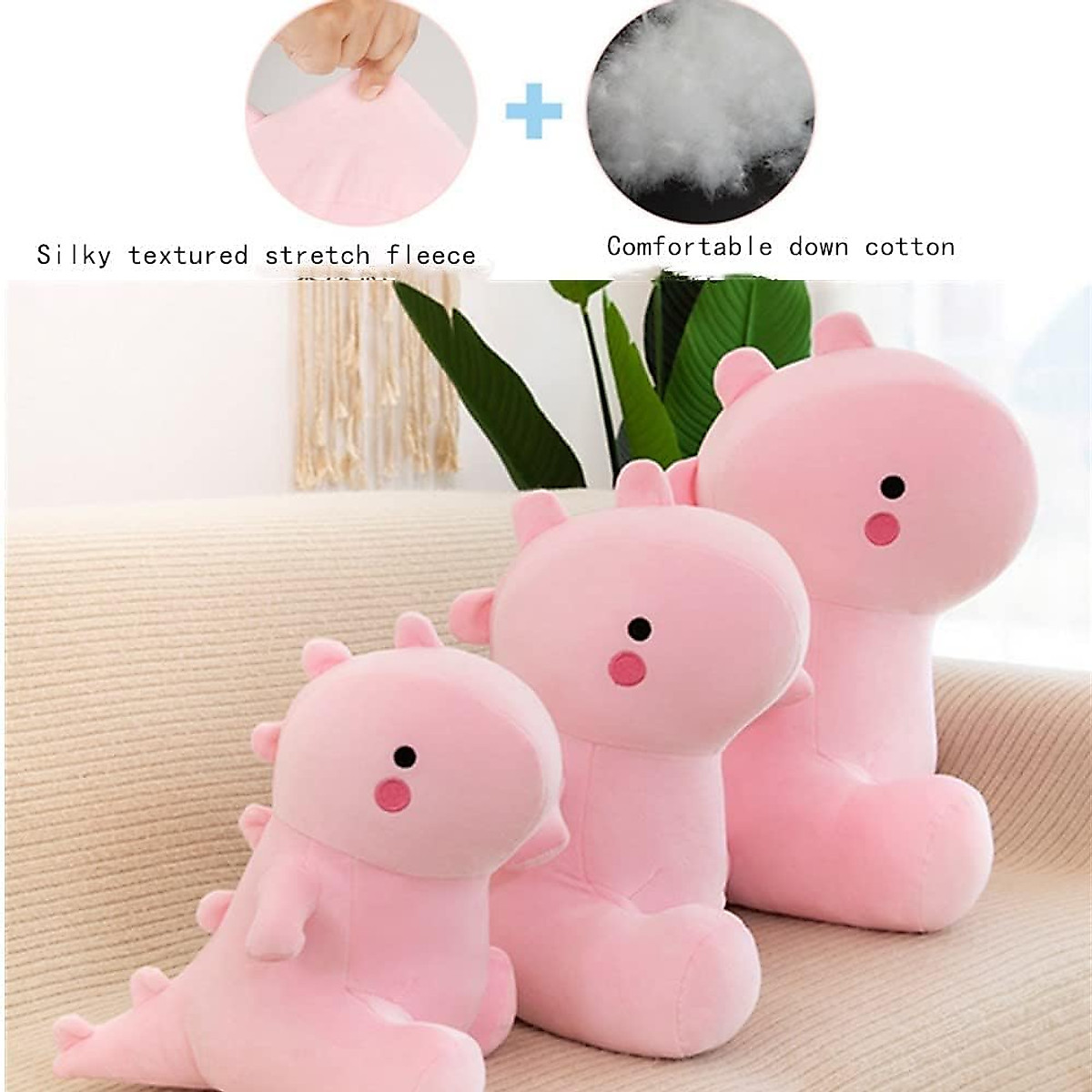 OUKEYI 11.8 inch Cute Dinosaur Plush Toys, Plush Stuffed Animal Dino Hugging Pillow Soft 3D Pom Plush Toy, Birthday Gifts for Kids Girls Boys (pink)