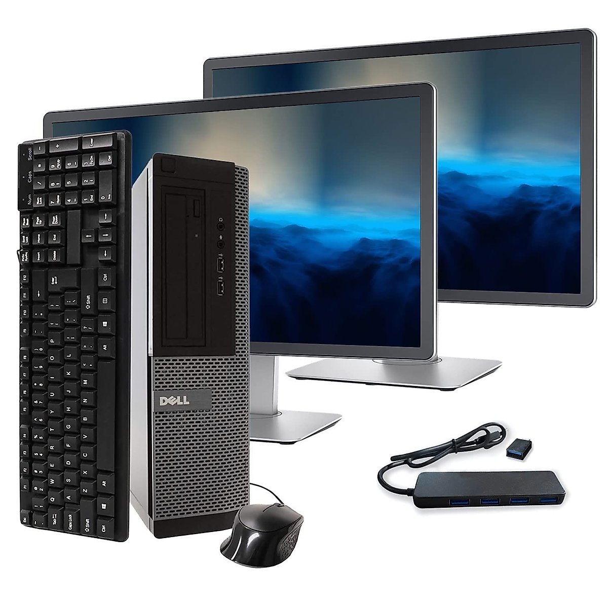 Dell Desktop Computer PC Small Form Factor Intel i5-4th Gen, 16 GB RAM, 1 TB HDD, Keyboard and Mouse, Wi-Fi Bluetooth, Dual New 24 Monitor, 4 in 1 USB Hub, 16 GB Flash Drive Windows 10 Pro (Renewed)