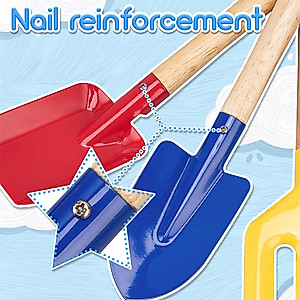 UMUACCAN 6 Piece Kids Beach Tools,Children Beach Sand Toys, Made of Metal with Sturdy Wooden Handle,Safe Beach Gardening Set,Spoon, Fork, Trowel, Rake & Shovel, Gifts for Kids