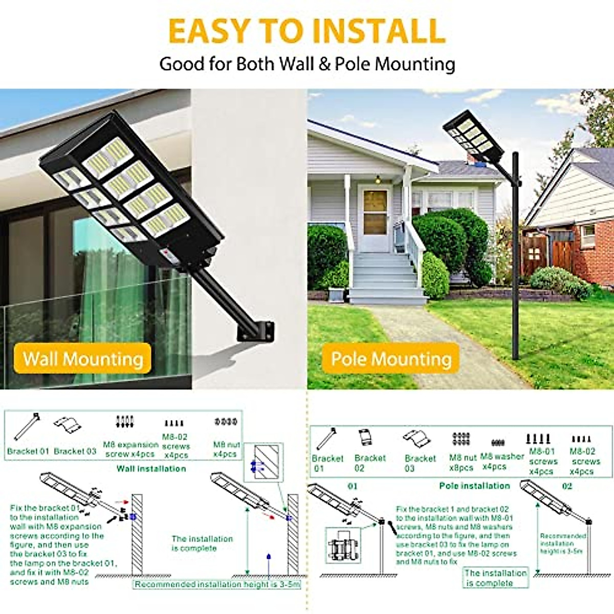 DragonLight 800W Solar Street Lights Outdoor - 18,000LM 320 LEDs Solar Lamp Security Motion Sensor Solar Flood Light with Remote Control - Dusk to Dawn IP65 Waterproof for Yard, Garden, Patio, Shed