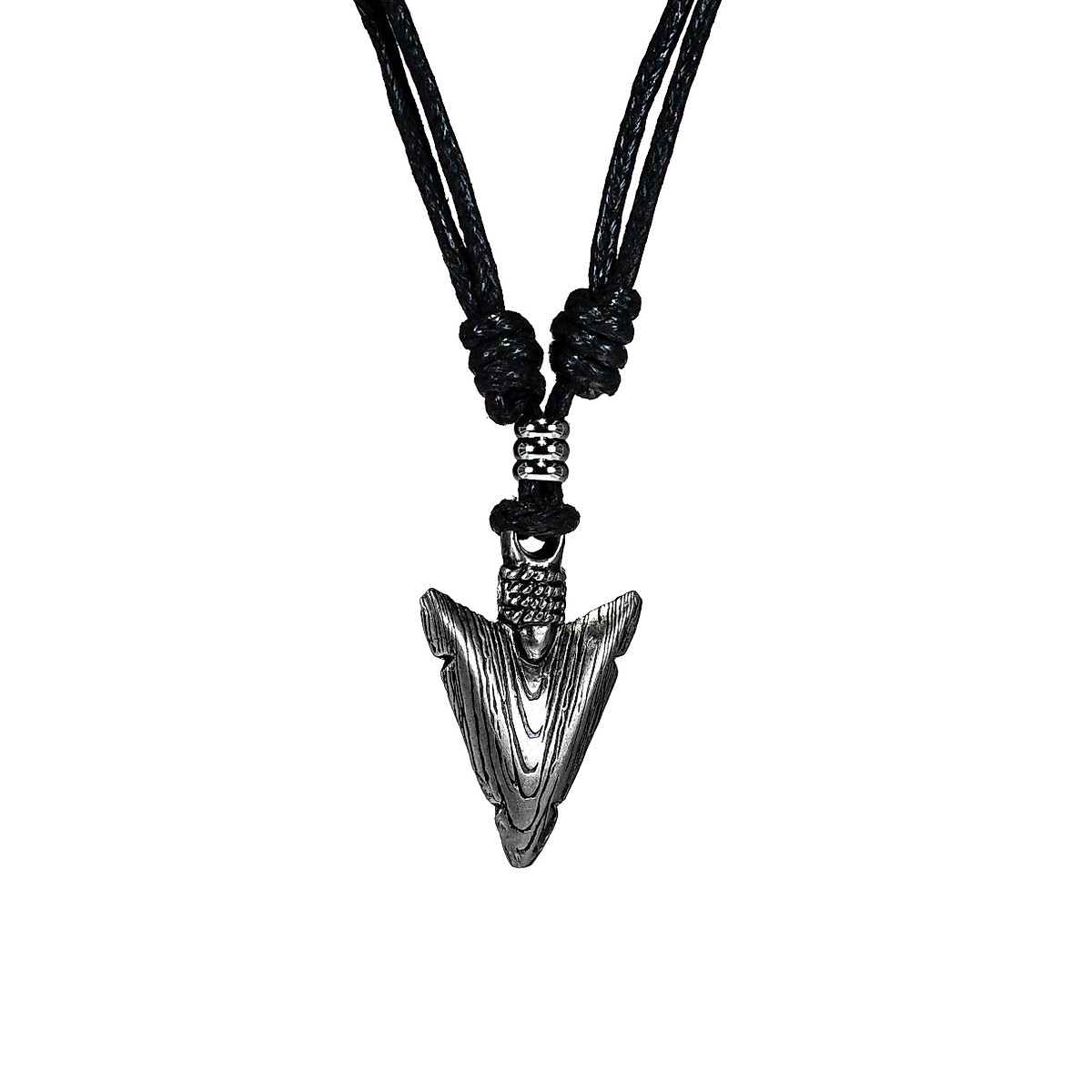BlueRica Arrowhead on Adjustable Black Cord Necklace (Old Silver Finish)