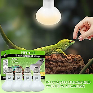 LUCKY HERP 4 Pack 50W Reptile Heat Lamp Bulb (2nd Gen), Amphibian Basking Light Bulb, Reptile Daylight Bulb for Turtle, Bearded Dragon, Lizard Heating Use