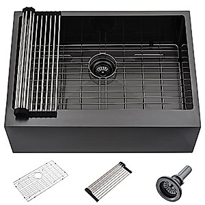 33 Inch Matte Black Farmhouse Sink- Wesliv 33x22 Inch Black Stainless Steel Farmhouse Sink Flat Apron Front Sink 16 Gauge Stainless Steel Farmhouse Kitchen Sink Deep Single Bowl Farm Sink