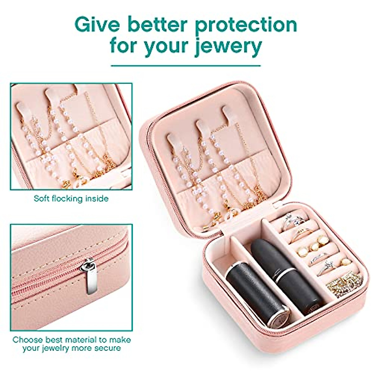 Hicarer 4 Pieces Small Travel Jewelry Boxes PU Leather Jewelry Organizer Box Portable Travel Jewelry Organizer Cases for Rings Earrings Necklace, for Girls Women