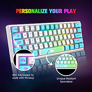 60% Gaming Keyboard and Mouse Combo Samll Mini RGB Backlight Mechanical Feeling and Mechanical RGB 6400 DPI Honeycomb Optical Mouse,Gaming Mouse pad for Gamers and Typists (White & Blue)