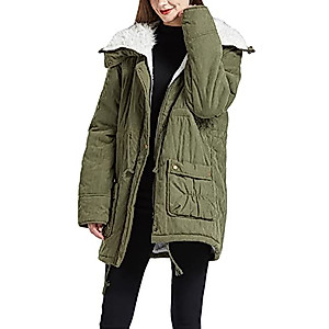 MEWOW Women's Winter Mid Length Thick Warm Faux Lamb Wool Lined Jacket Coat (M, ArmyGreen)