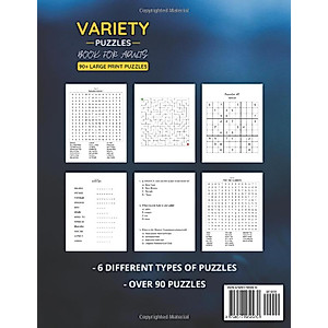 Variety Puzzle Book For Adults: 90+ Large-Print Puzzles Word Search, Sudoku, Word Scramble, Number Search, Trivia, Mazes