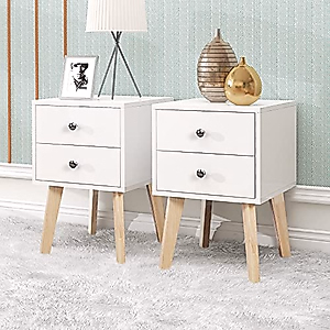 TaoHFE White Nightstand Set of 2 Bedroom Nightstand Modern Dresser and Nightstand Set 2 White Nightstand with Drawers Night Stand for Bed Room with Rubber Wood Leg