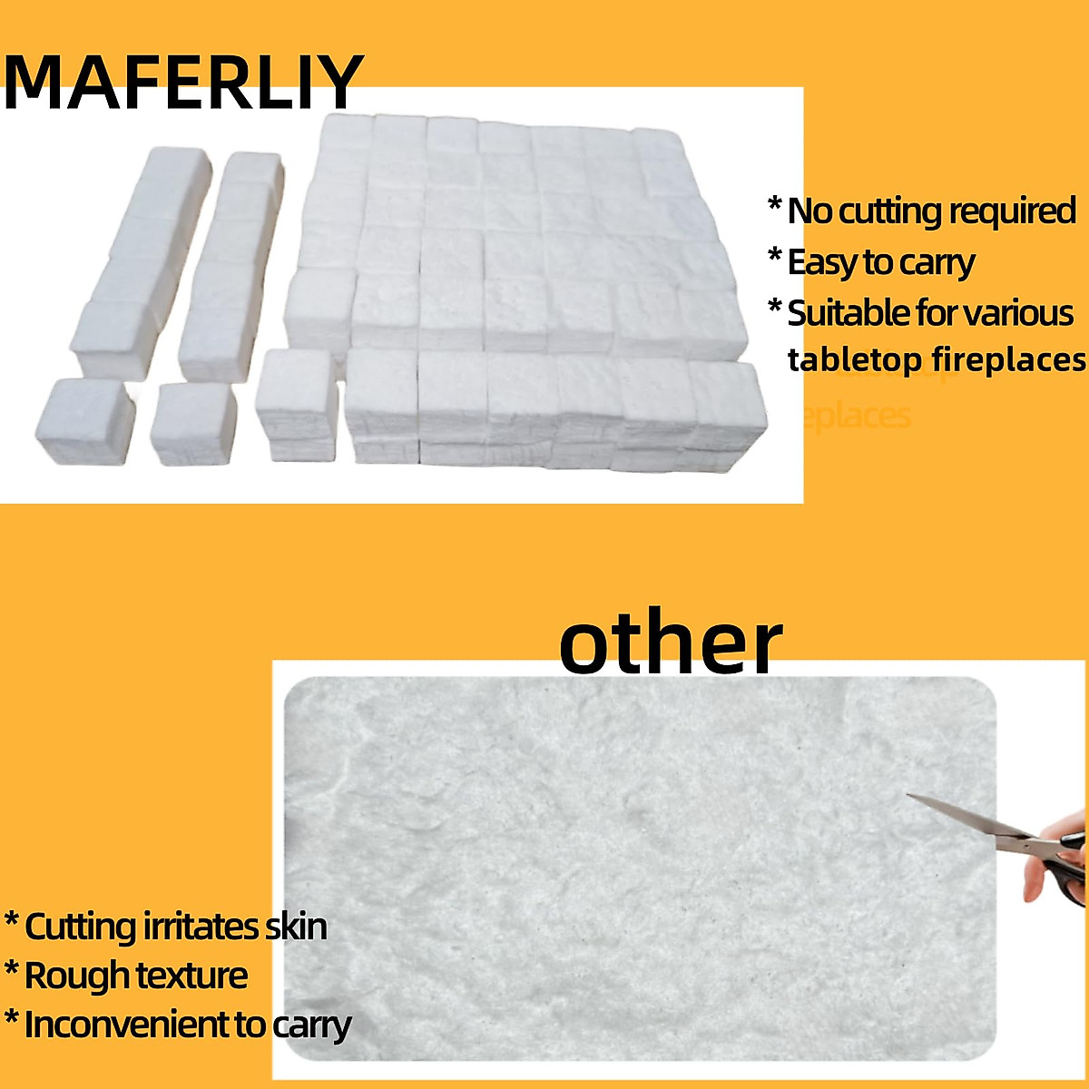 MAFERLIY 96 Pcs Small Ceramic Wool Wick for Tabletop Fire Pit, Suitable for Ethanol Fireplace Fuel，Carbon Felt Wick for Indoor Tabletop Fire Pit Bioethanol Fuel