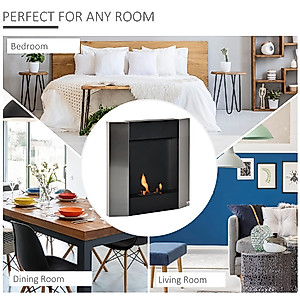 HOMCOM Ethanol Fireplace, 28.25" Wall-Mount 0.2 Gal Stainless Steel 215 Sq. Ft., Burns up to 1 Hour, Silver/Black