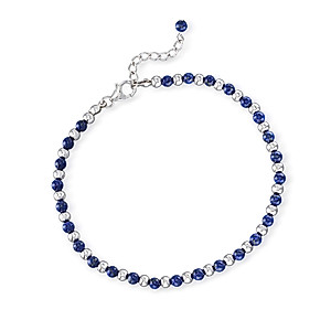 Ross-Simons Lapis Bead Jewelry Set: 2 Charm Anklets in Sterling Silver. 9 inches