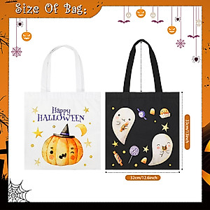 LEIFIDE 2 Pieces Halloween Bag Reusable Canvas Candy Bag Large Happy Halloween Pumpkin Bag Ghost Goody Bag for Halloween Party Favor Grocery Shopping, 12.99 x 12.6 Inch