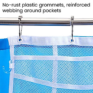 Smooth Trip Mesh Shower Organizer and Hanging Bathroom Caddy with Dispenser Pockets, Movable Hooks and No-Rust Grommets