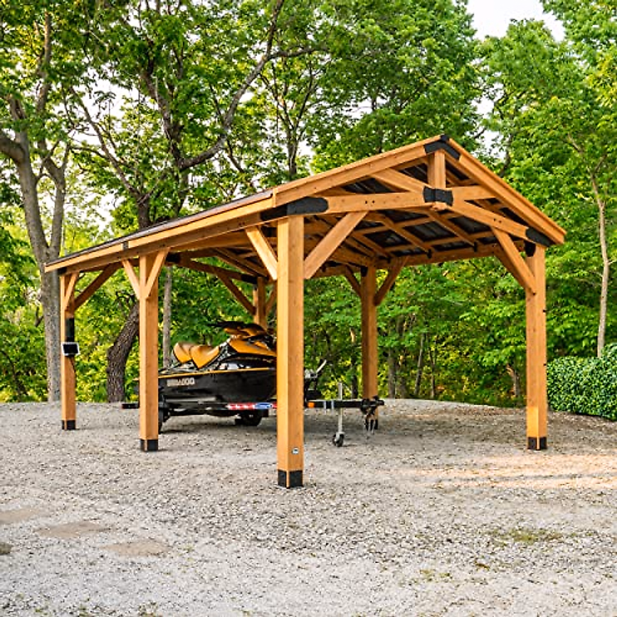 Backyard Discovery Norwood 20 ft. x 12 ft. All Cedar Wooden Carport Pavilion Gazebo with Hard Top Steel Roof