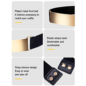 Chuangdi 2 Pieces Women's Mirror Stretch Waist Dress Belt Skinny Belt for Women Dress Waist Belt Metal Mirror Elastic Belt (Gold, Silver)