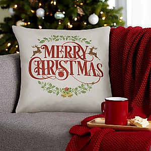 Birsppy Horuhue Christmas Pillow Covers, 4 Pack 18"x18" Christmas Decorative Couch Pillow Cases Winter Holiday Rustic Farmhouse Linen Cushion Case for Sofa, Couch, Bed and Car
