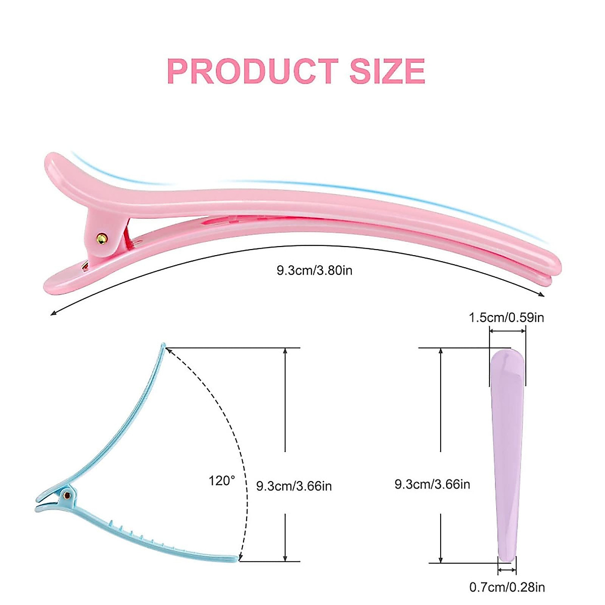 Rioa Hair Clips - 12 Pack Multicolor Plastic Duck Teeth Clips for Women's Styling and Sectioning. Non-slip for Thick & Thin Hair - Professional Salon Quality