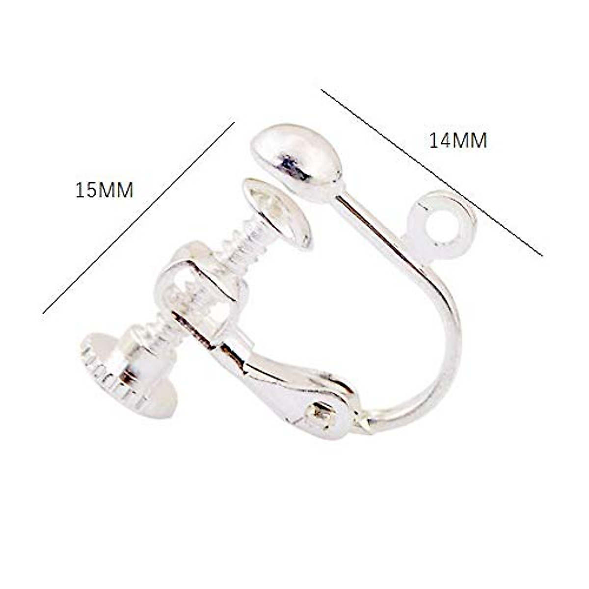 WOIWO 10PCS Clip-on Earring Components for Non-Pierced Ears, with Adjustable Screw, 14x15mm Silver