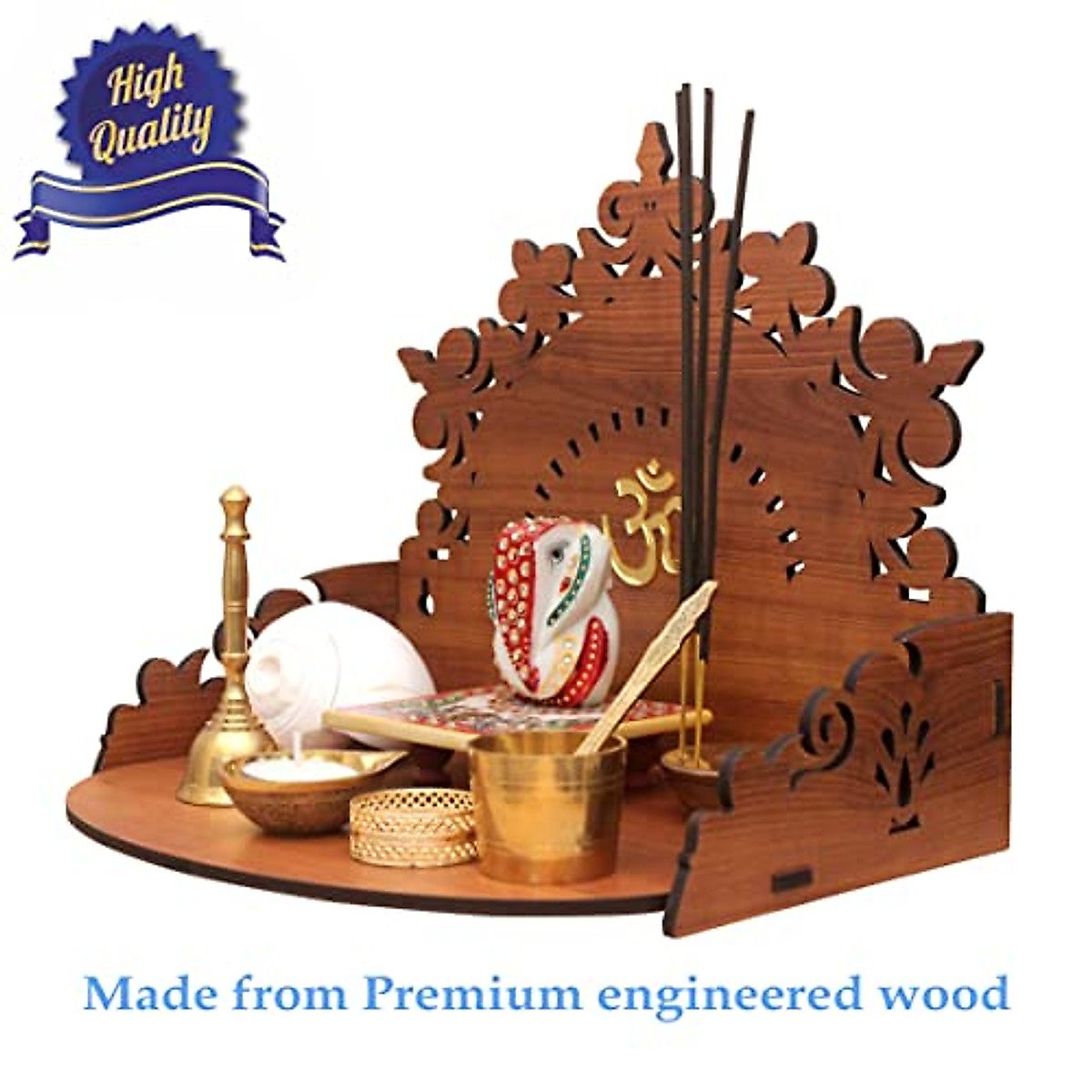 Heartily® Floral Beautiful Wooden Pooja Stand for Home/ Mandir for Home/ Temple for Home and Office/ Puja Mandir for Home and Office Wall Product (Height- 9.85, Length- 12 , Width-8.75 Inch) (Brown)