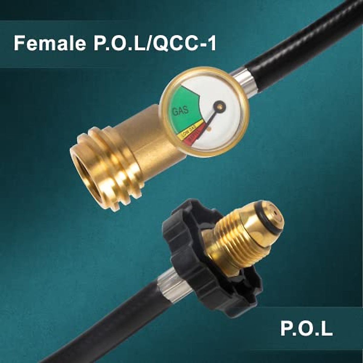 GASPRO 12 FT Propane Extension Hose with Gauge for 100lb Propane Tank, Also for RV, Gas Grill, Heater and Other Propane Appliances, QCC-1 to Standard P.O.L.