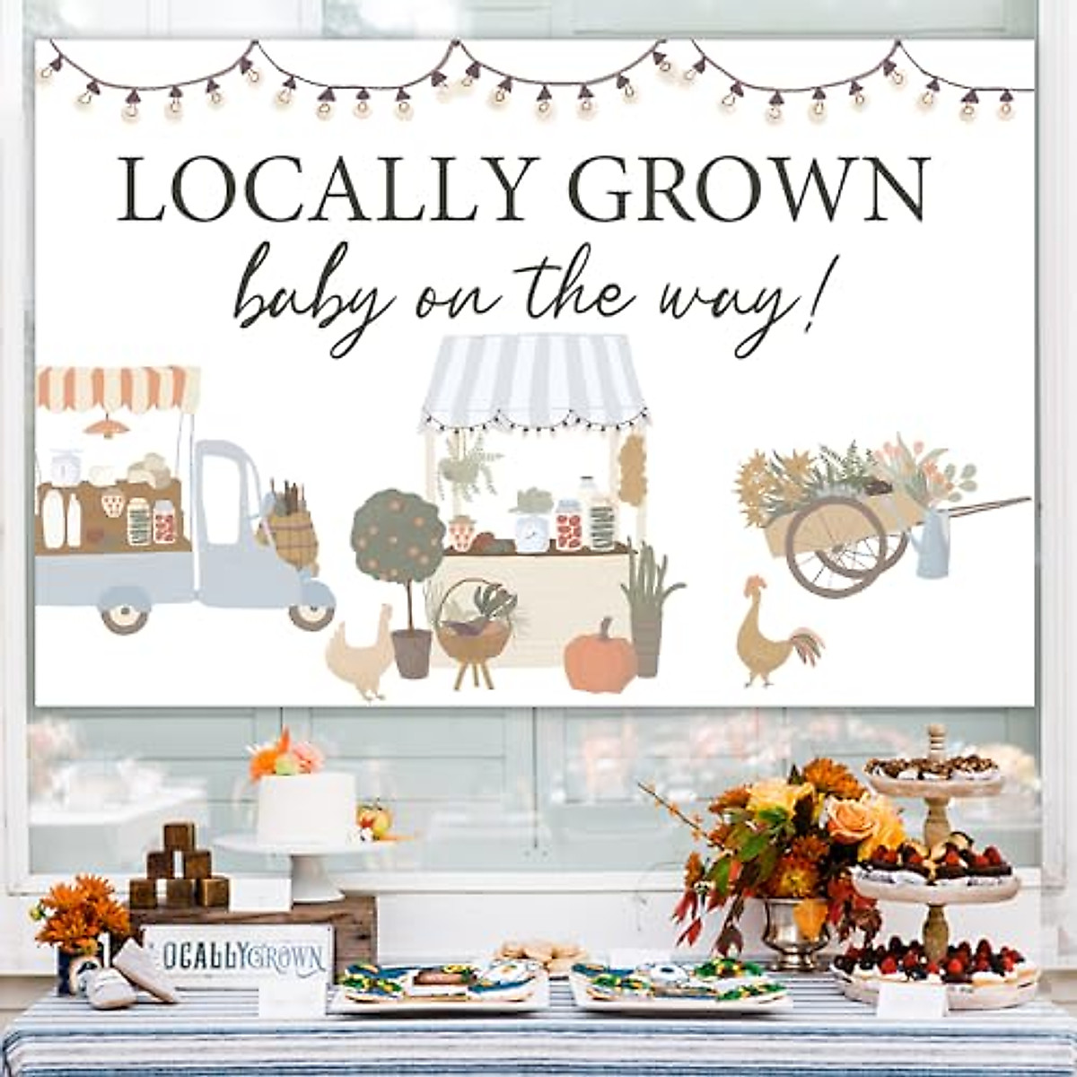 kreat4joy Locally Grown Baby Shower Backdrop, Vegetable and Fruit Baby Shower Decorations, Farmer's Market Baby Shower Decorations Backdrop for Kids Boy Girl Baby Shower Photography Background