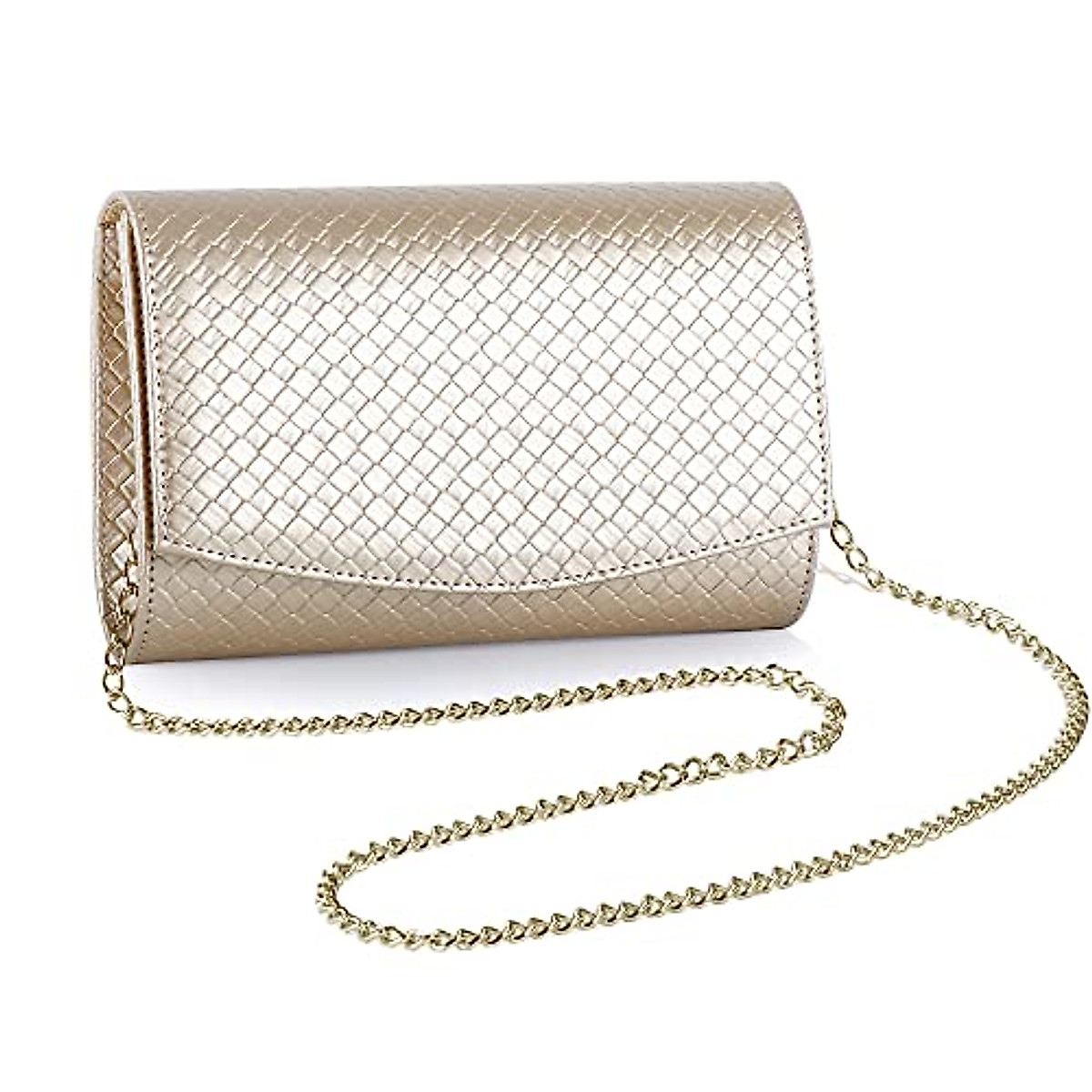 WALLYN'S Women Woven Leather Wallets Fashion Clutch Purses, Evening Bag Handbag Solid Color (Woven Gold)