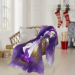 JOOCAR Flannel Throw Blanket Cartoon Sleepy Gnome Purple Cozy&Soft Plush Blankets for Bed Couch Living Room Sofa Chair
