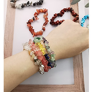 FINZOR 20Pcs Gemstone Bracelets Chakra Crystal Irregular Chips Beads Stretch Bracelets for Women Align Chakras/Conquer Fear/Increase Communication Reiki