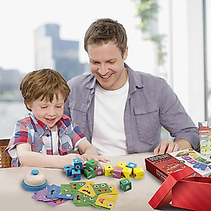 Wooden Expression Puzzle Building Cubes Game Face Changeing Magic Cube Building Blocks with Bell Parent-Child Board Games for 3+ Years Kids Educational Montessori Toys Gifts